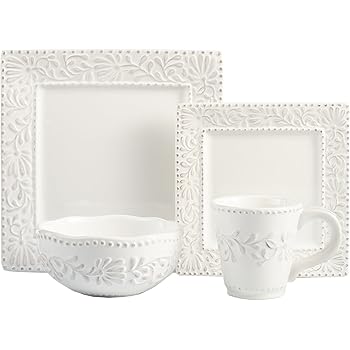 Amazon.com | American Atelier Bianca Leaf 16-Piece Square Dinnerware ...