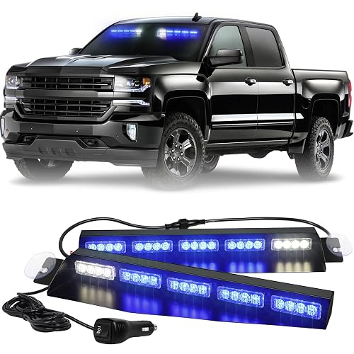 XRIDONSEN Blue Emergency Visor Lights Bar Interior Windshield Strobe ...