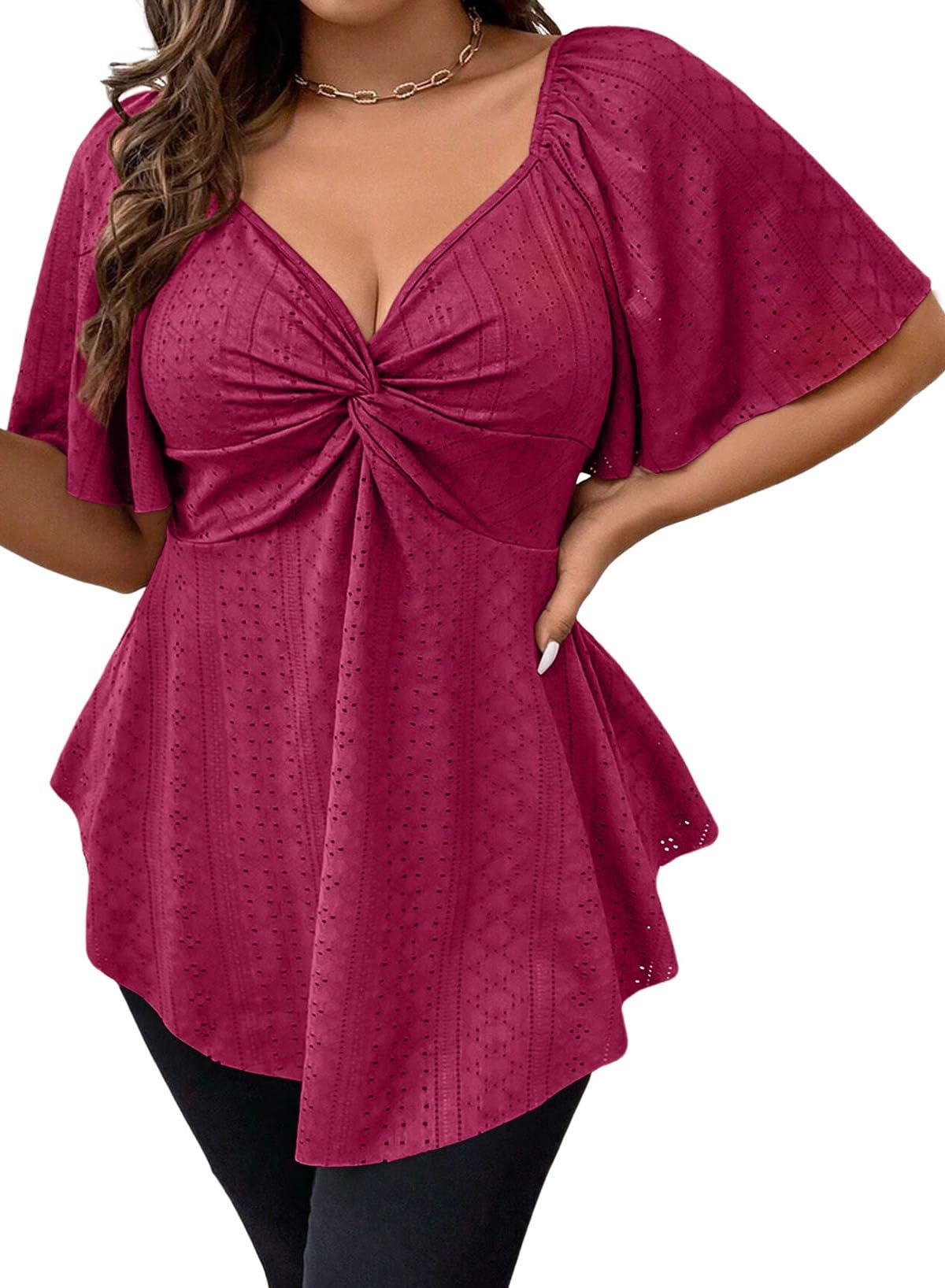 Eytino Plus Size Womens Tops Summer Short Sleeve V Neck Twist Front ...