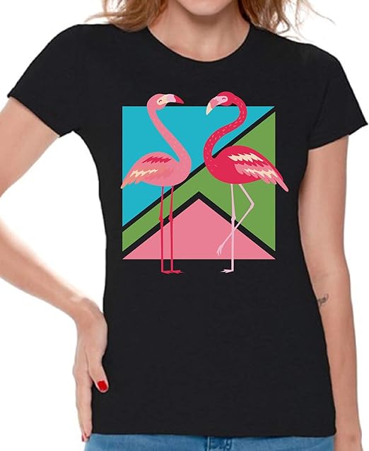 Amazon.com: Awkward Styles Two Flamingos Tshirt for Women Retro ...