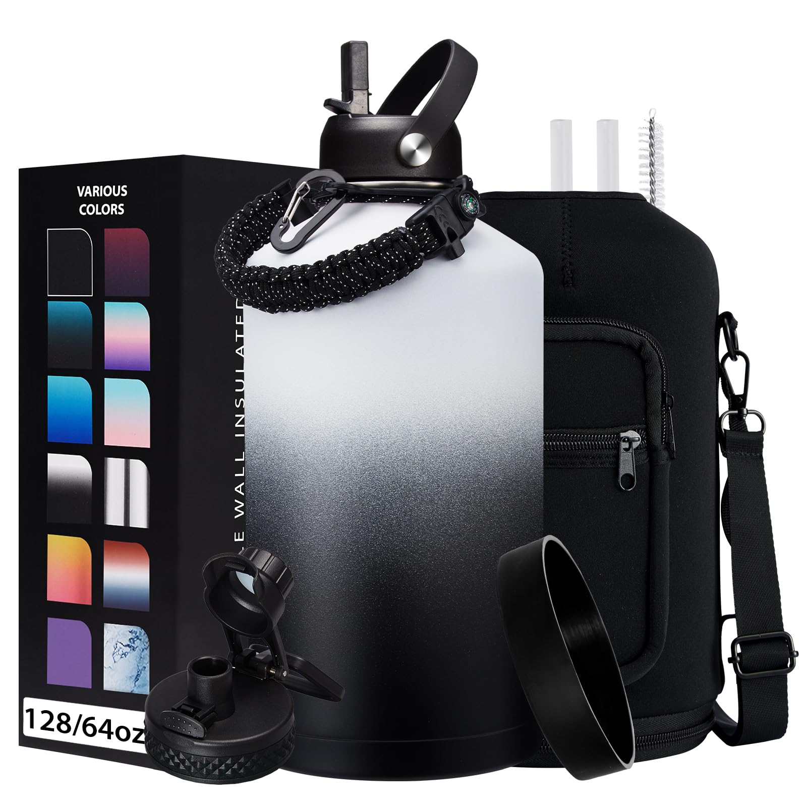 Insulated Water-Jug Gallon Water Bottles - with Straw & Spout Lids ...