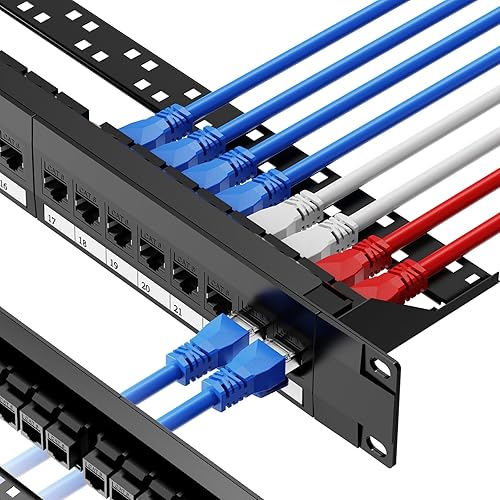 CableGeeker Patch Panel 24 Port, Cat6 Patch Panel with RJ45 Pass-Thru ...