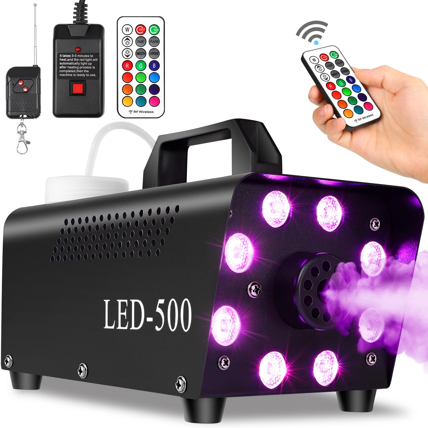Upgraded Fog Machine Smoke Machine with 13 Colorful 8 Led Lights, 500W ...
