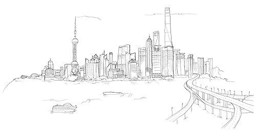 SHANGHAI SKYLINE | Beautiful Sketch | City Style | Illustration | B & W ...