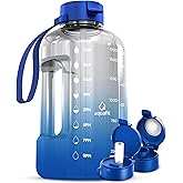Amazon.com: AQUAFIT 64 oz Water Bottle with Time Marker - 2in1 Straw & Chug Lid - BPA Free Big ...