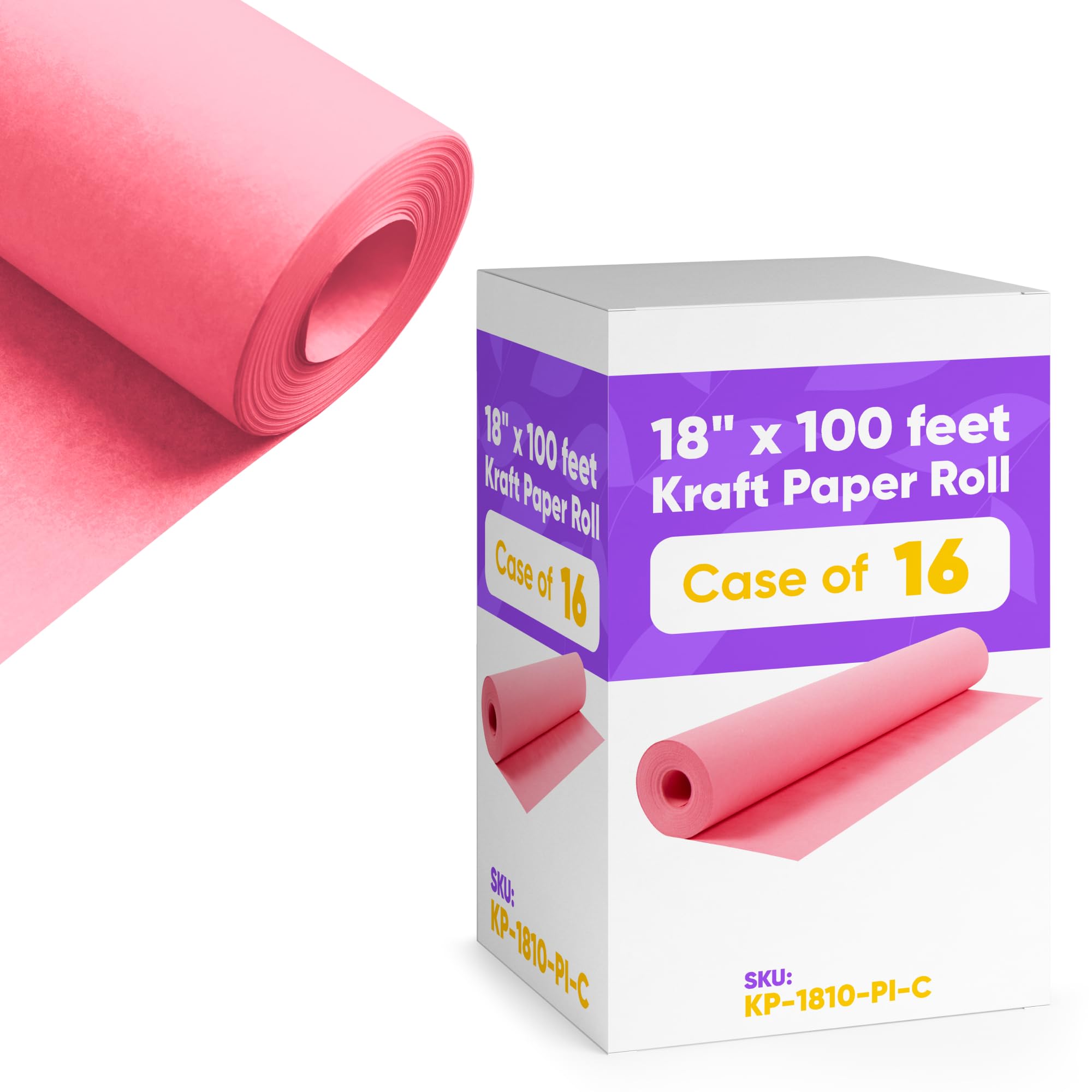 Paclord 18" x 1200" (100 ft) Pink Kraft Paper (Case of 16 Rolls), 45 ...