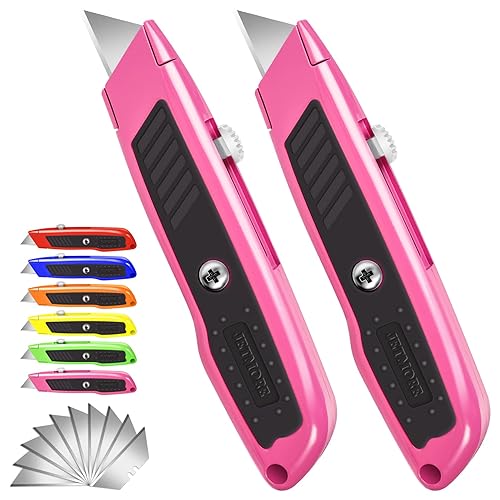 Jetmore Box Cutter, 2 Pack Pink Utility Knife, Durable Razor Knife, Box ...