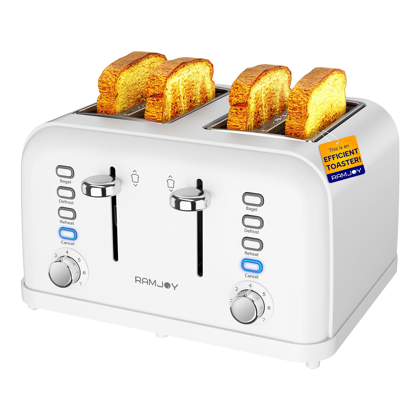 RAMJOY White Toaster 4 Slice, Dual Independent Controls, Extra Wide ...