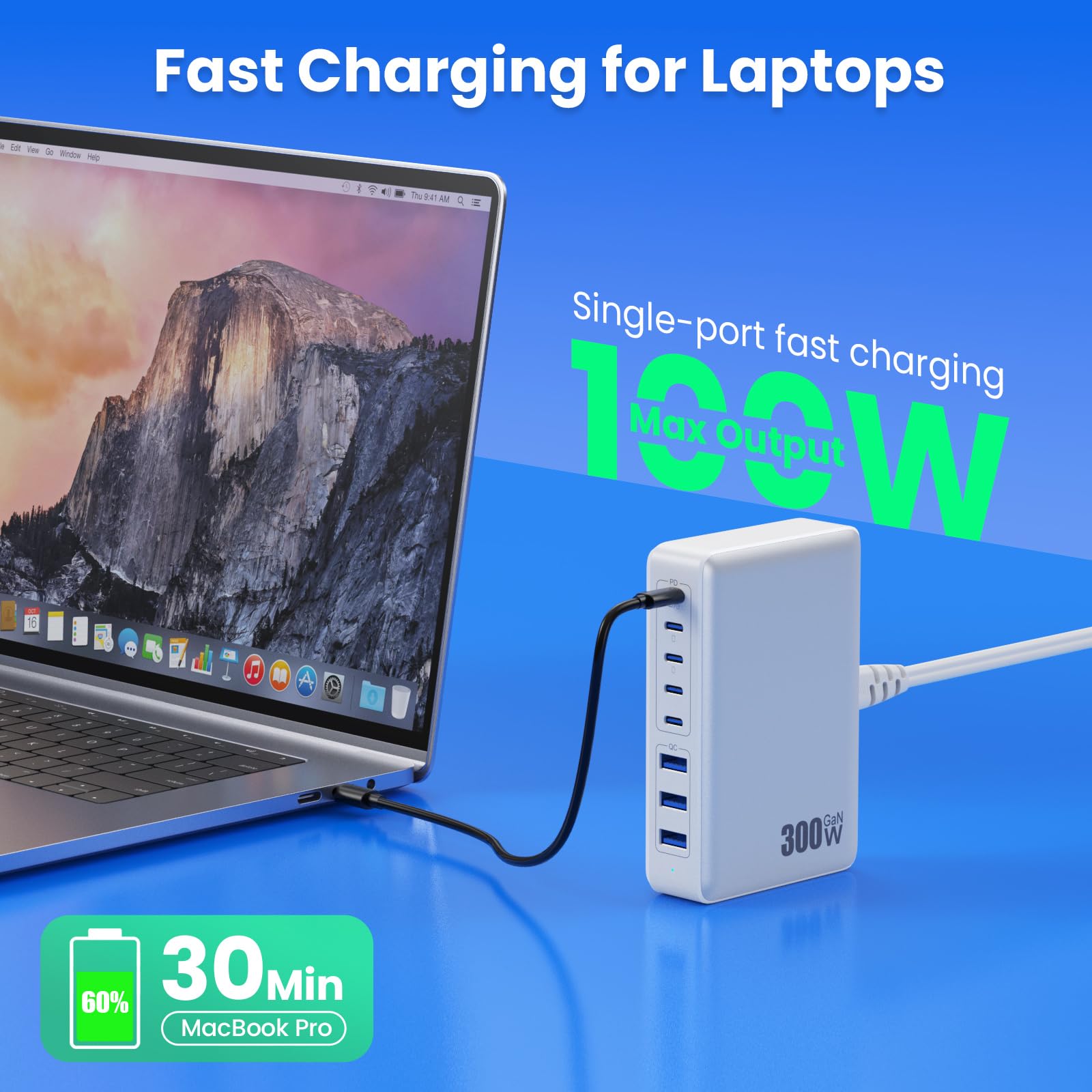 USB C Charger 300W USB C Charger Block 8-Ports GaN IV Fast Charging Station,PD 100W Laptop ...