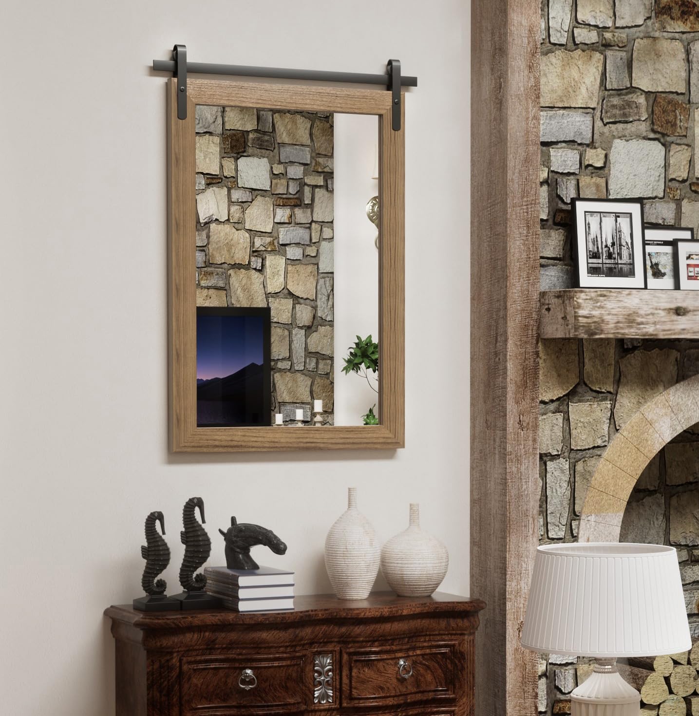 Farmhouse Bathroom Mirror, Brown Rustic Vanity Mirror Wood Framed ...
