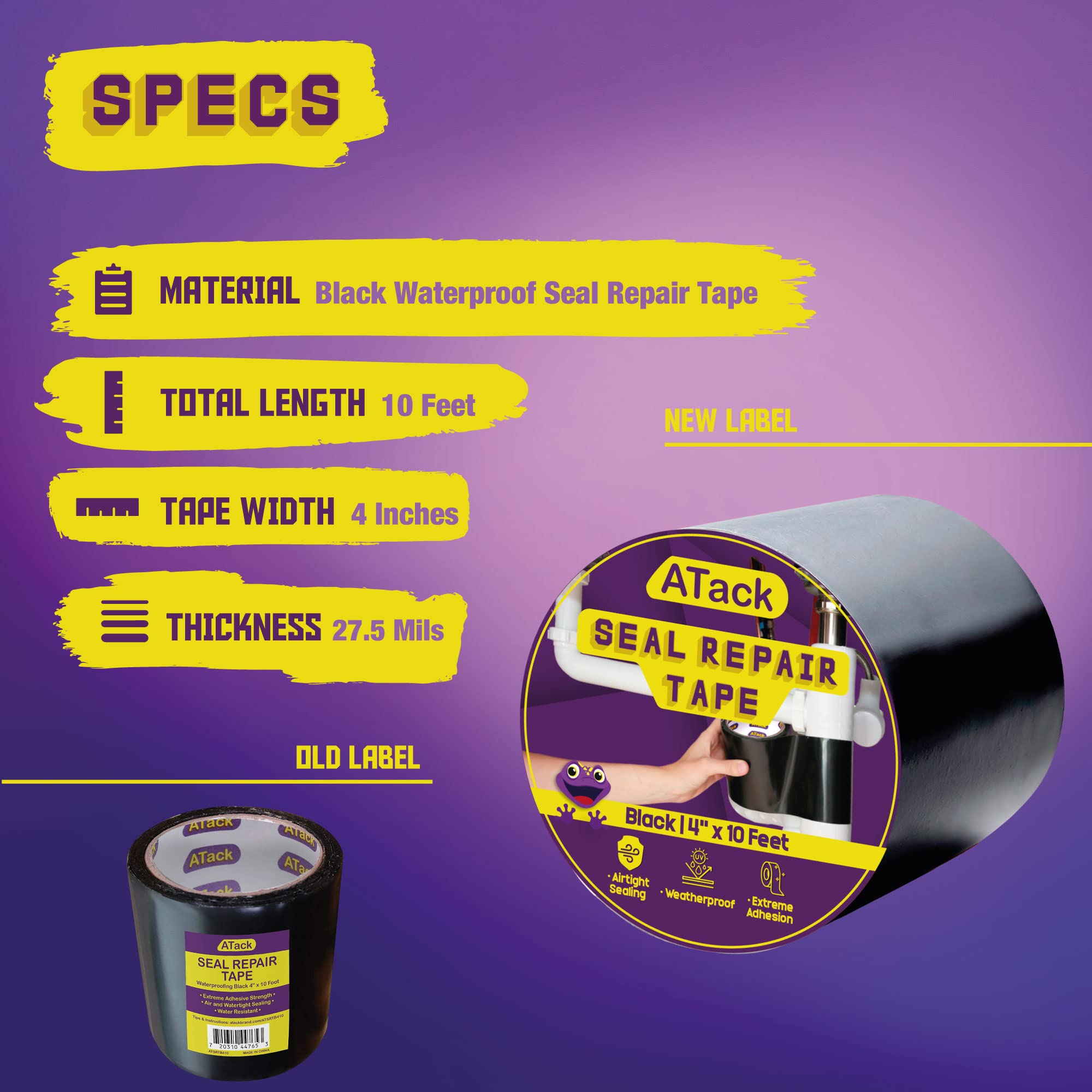 Mua Waterproof Patch and Seal Tape, Black, 4 Inches x 10 Feet, Water ...