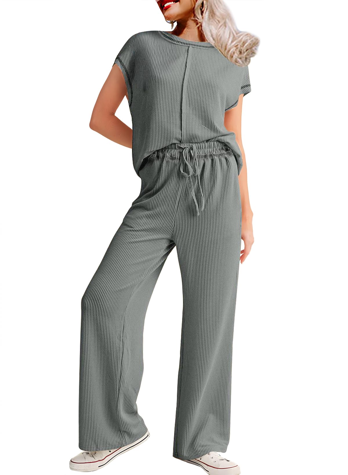 SHEWIN Two 2 Piece Sets for Women Summer 2025 Crewneck Batwing Sleeve ...