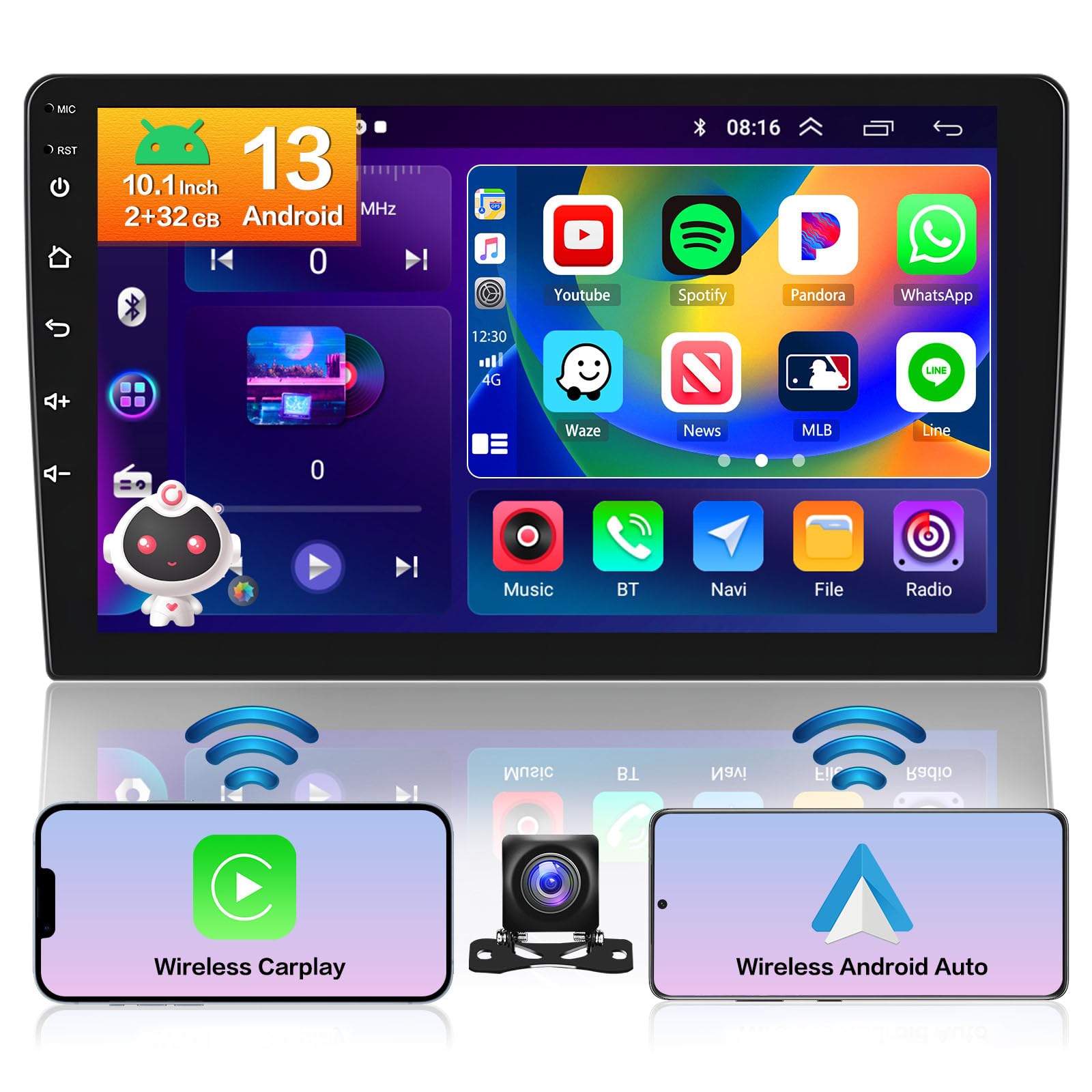Mua [2+64G] Hikity 10.1 Inch Android 13 Carplay Stereo with Wireless Apple Carplay Android Auto ...