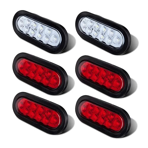 LIMICAR 4 RED 2 White Oval Tail Lights LED, 6" Flatbed Light Kit, LED ...