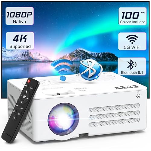 TMY Projector with WiFi and Bluetooth【100" screen included】Native 1080P ...