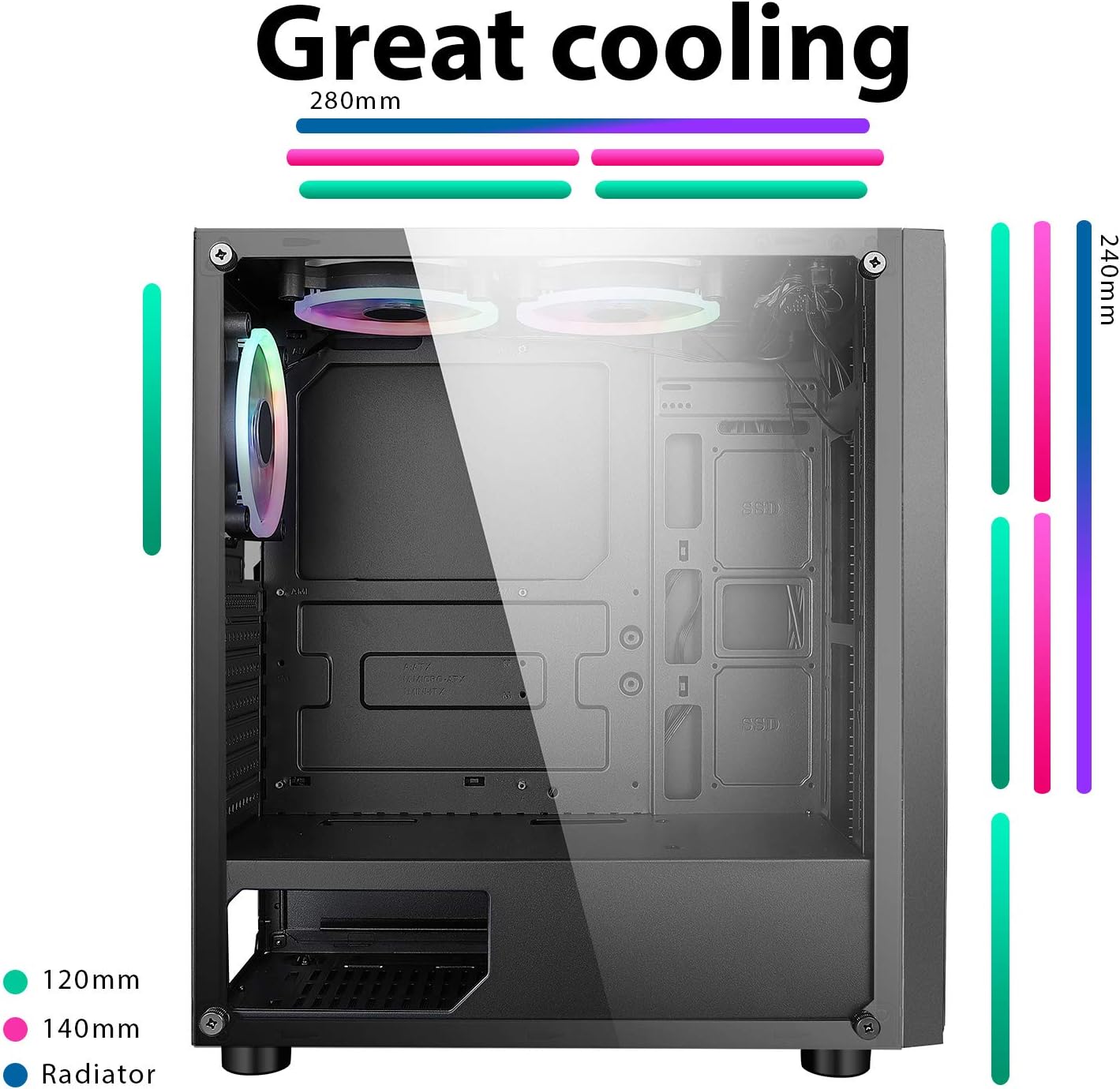 CiT Celsius ARGB PC Gaming Case, ATX, 3 x 120mm ARGB Fans Included ...