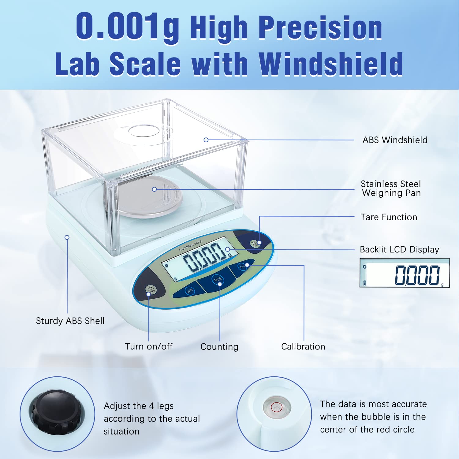 FOUR E'S SCIENTIFIC Lab Scale 300g X 0.001g Accuracy - High Precision ...