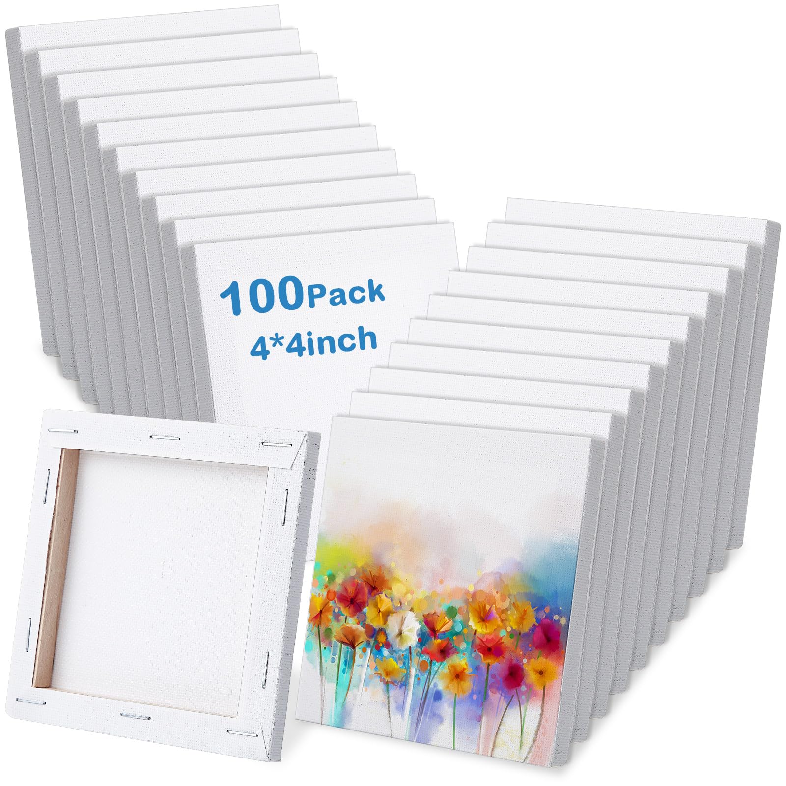 Maitys 100 Pcs 4 x 4 Inch Mini Canvas Panels Bulk Small Stretched ...
