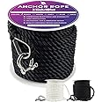 Amazon.com: VEITHI Anchor Rope 100 ft x 3/8 inch Black, 3 Strand Anchor ...