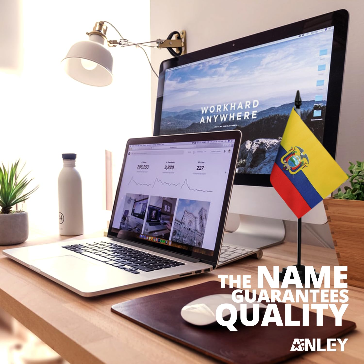 Anley Ecuador Deluxe Desk Flag Set - 6 X 4 Inch Miniature Ecuadorian EC ...