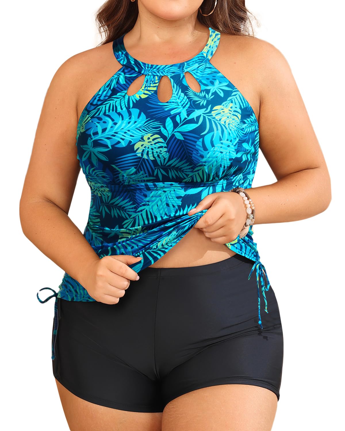 Aqua Eve Women Two Piece Plus Size Swimsuit High Neck Tankini Set Tummy ...