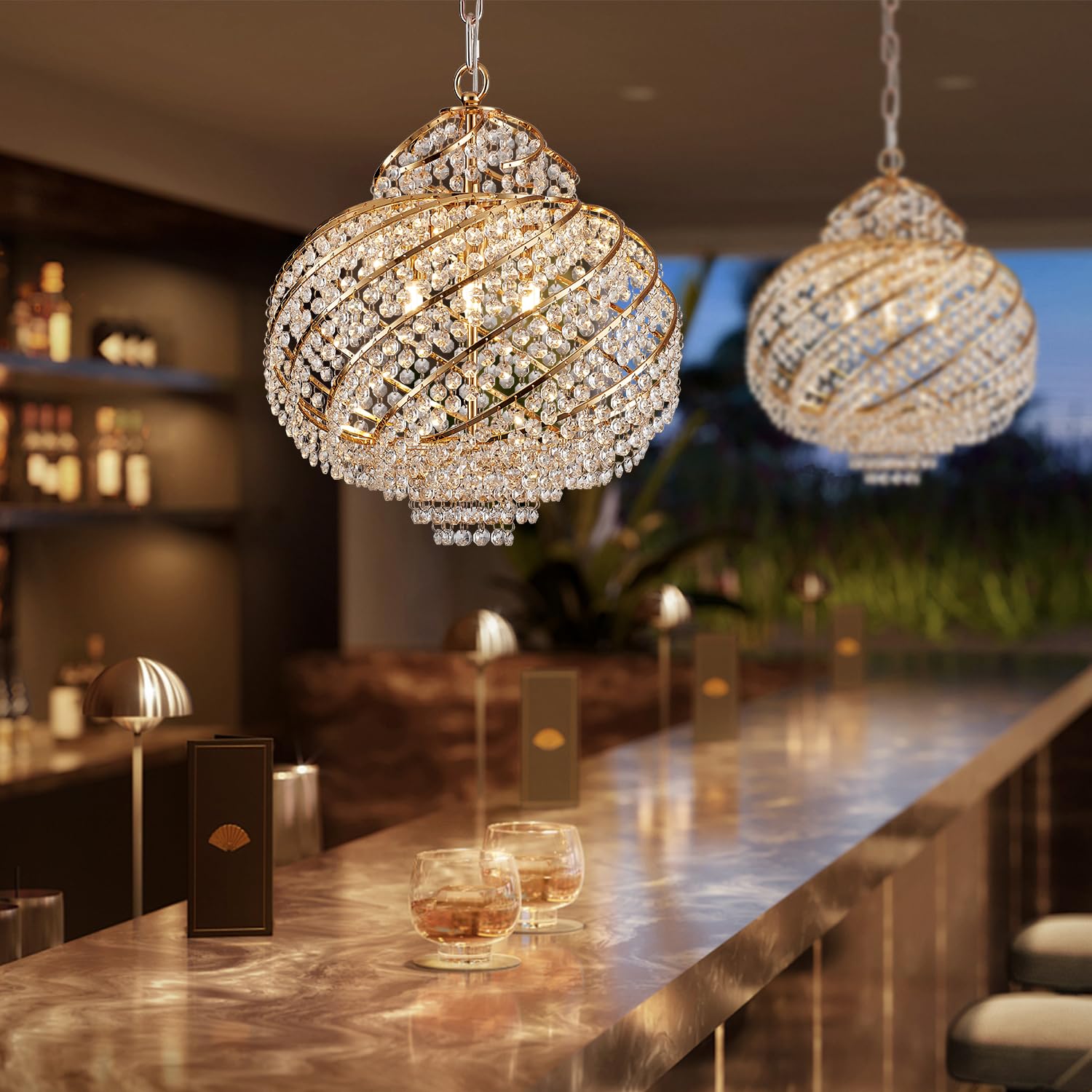 ZHZIJG Crystal Chandeliers,Gold Sphere K9 Crystal Chandeliers,16 Inch ...