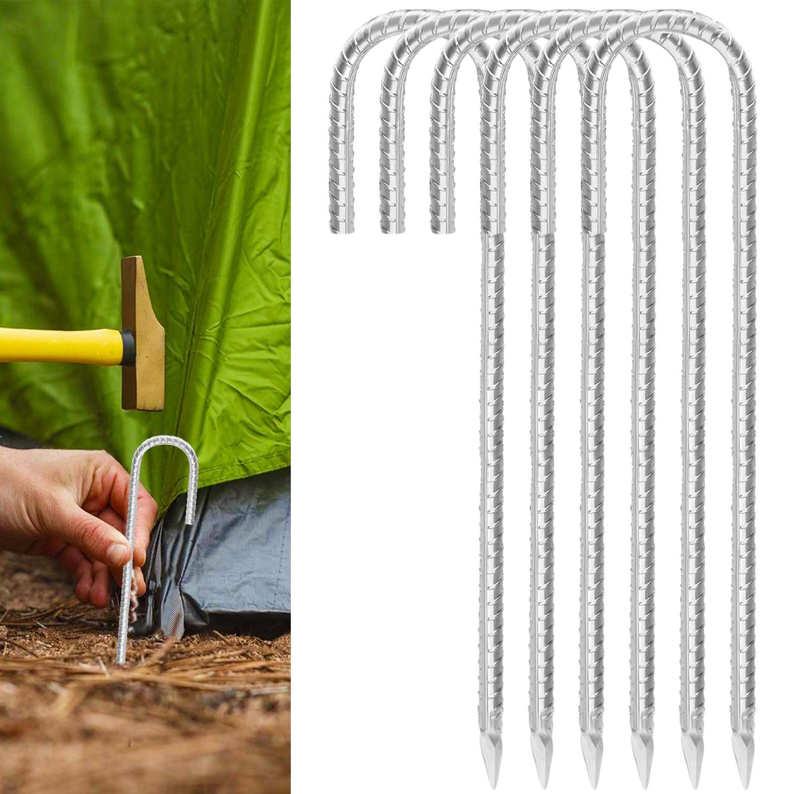 Rebar Stakes 16 Inch,J Hook Heavy Duty Galvanized Ground Anchors Rebar ...