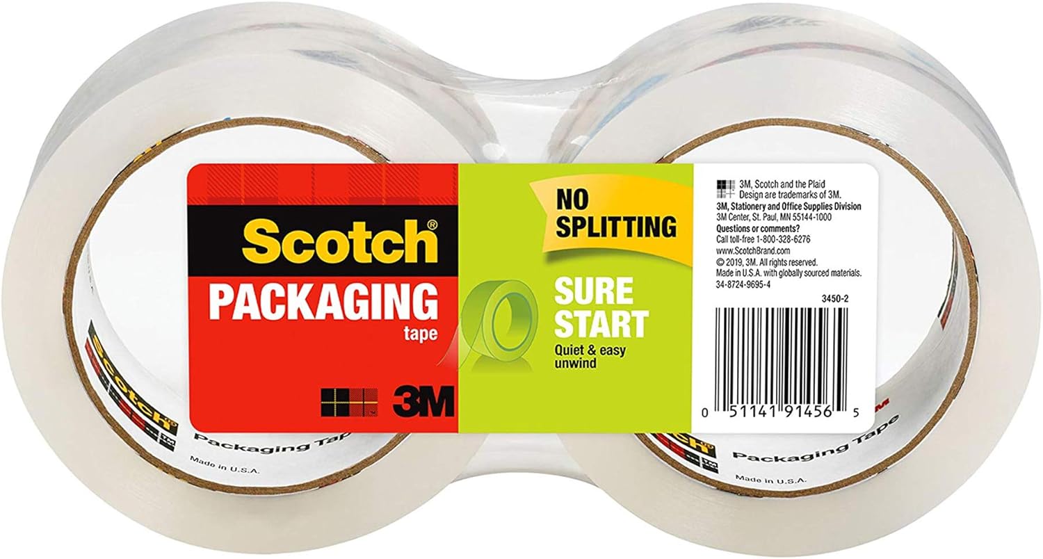 Scotch Sure Start Shipping Packaging Tape, 1.88 Inches x 54.6 Yards, 2 ...
