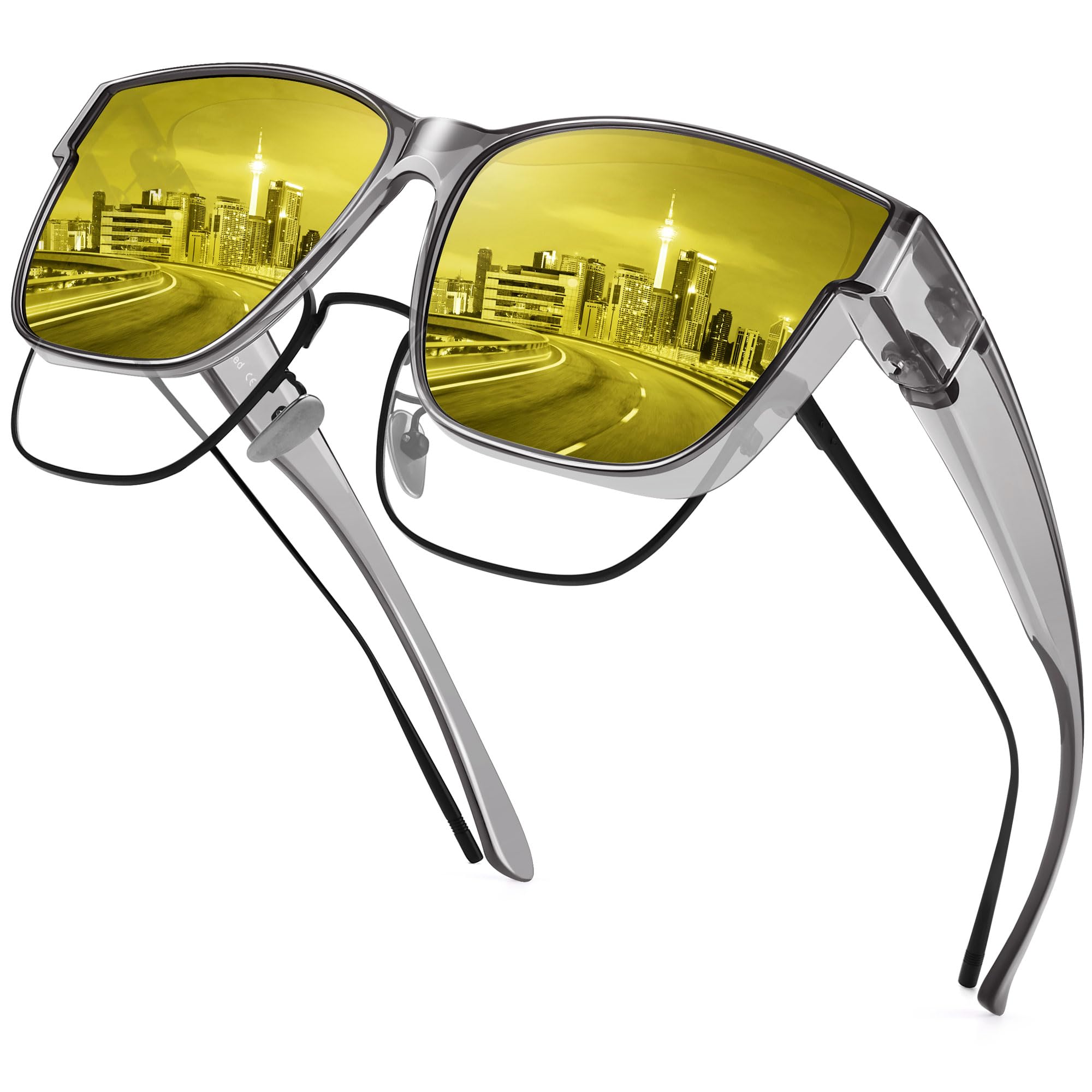 URUMQI Night Vision Driving Glasses Fit Over Eyeglasses for Men Women ...