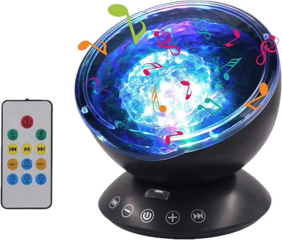 Songsun Remote Control Ocean Wave Projector Mood 7 Colors Night Light ...