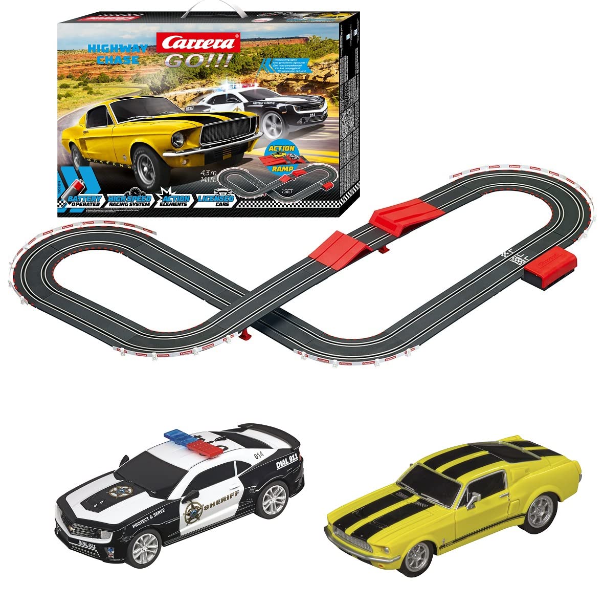 Carrera GO Battery Operated 1:43 Scale Slot Car Racing Toy Track Set ...