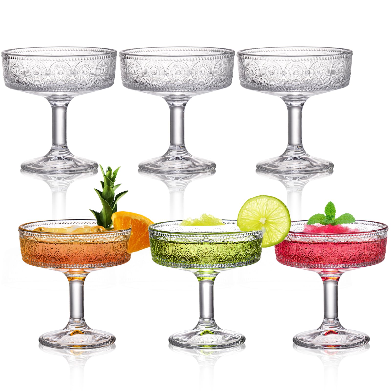 Pumtus Set of 6 Vintage Coupe Glasses, 7 OZ Embossed Martini Glasses ...