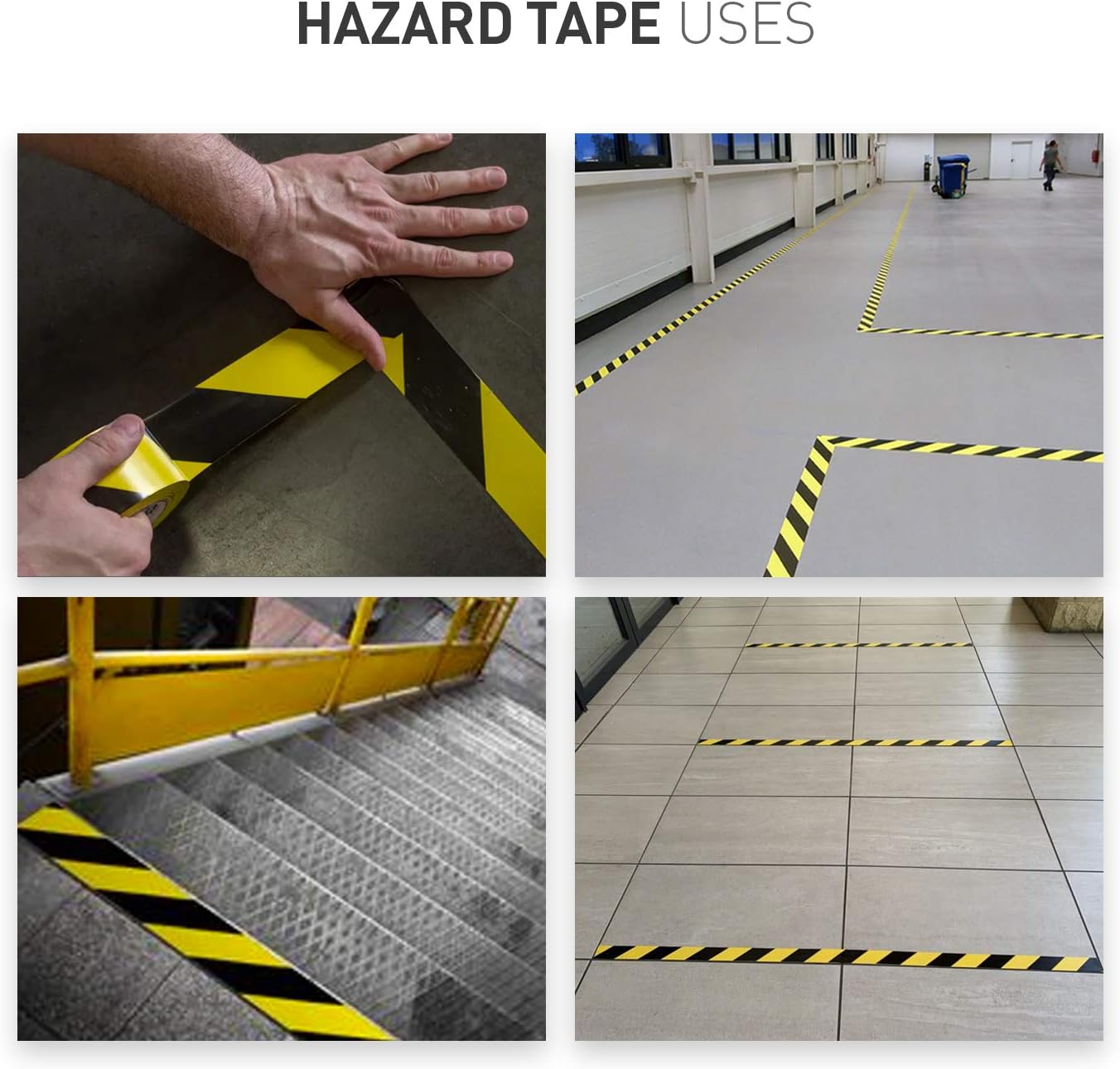 Black Yellow Adhesive Hazard Tape 50mm alt to Social Distancing Floor ...