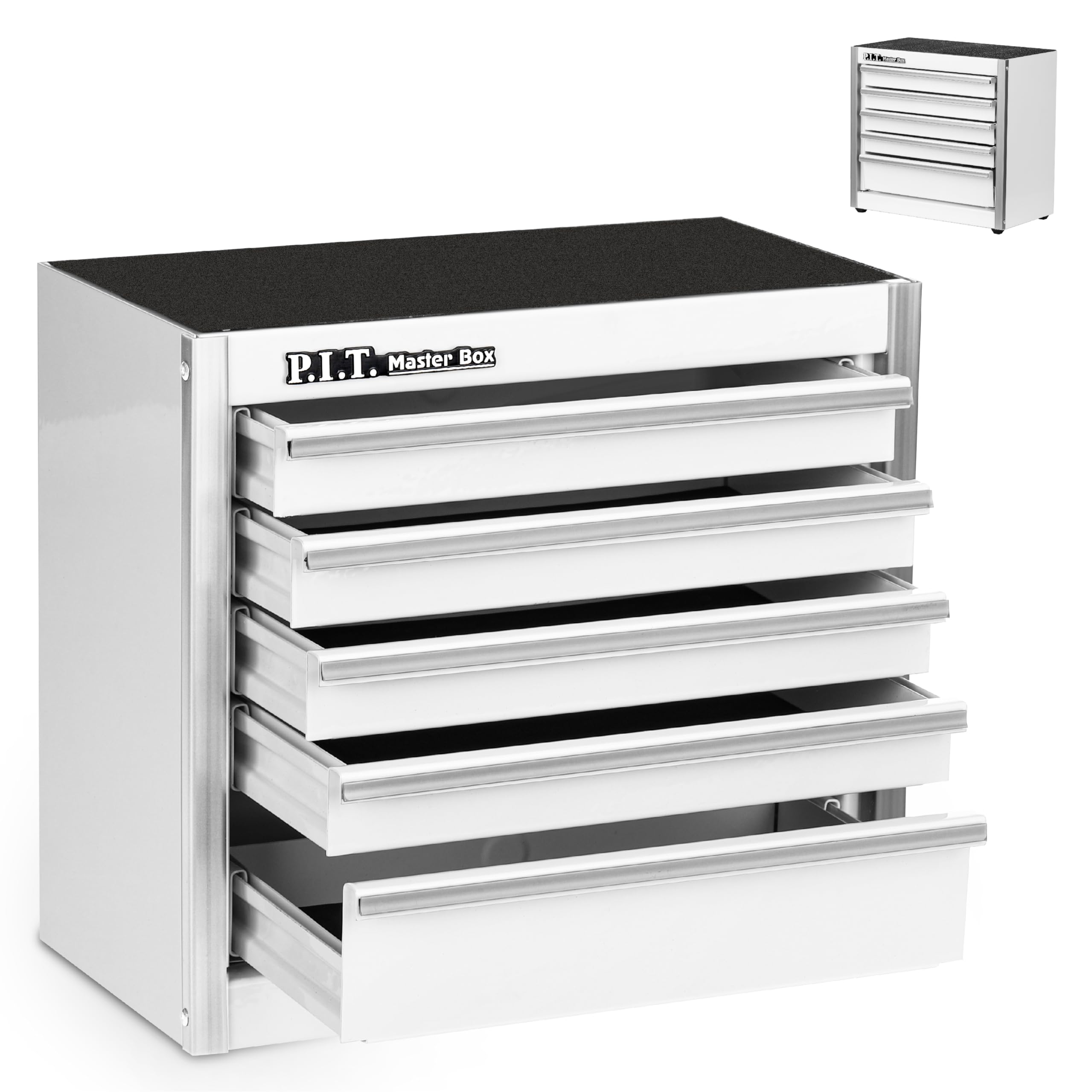P.I.T. Mini White Tool Box, Portable 5-Drawer Micro Roll Cab Steel ...