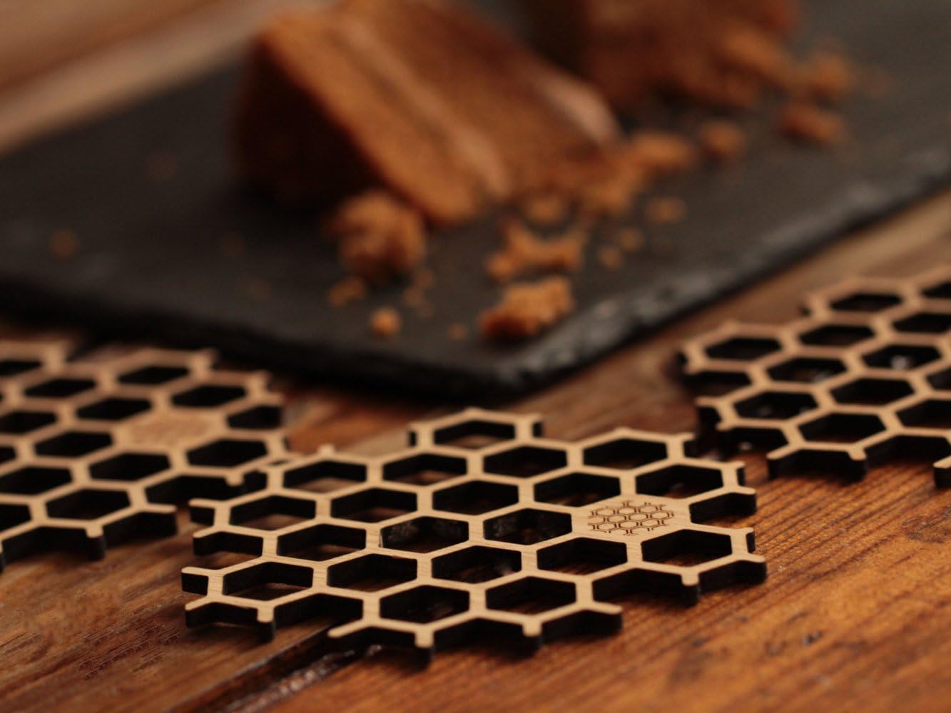 Wooden Honeycomb Coaster – Set of 6 Bamboo Drink Mats, Sustainable Gift ...