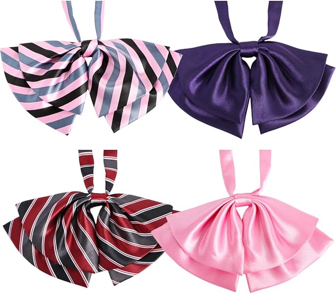 kilofly 4pc Women's Pre-tied Ruffled Bowtie Large Ribbon Neck Ties ...