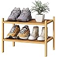 Amazon.com: kiplant Small Shoe Rack, 2-Tier Bamboo Wood Shoe Rack for ...