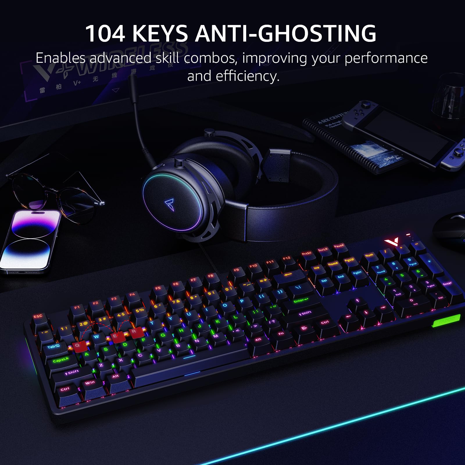 Mua Rapoo V500Pro Full-Size Mechanical Gaming Keyboard, 104 Keys Anti ...