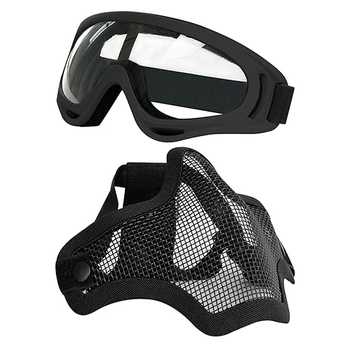 Aoutacc Airsoft Half Face Mask Steel Mesh and Goggles Set, Tactical ...