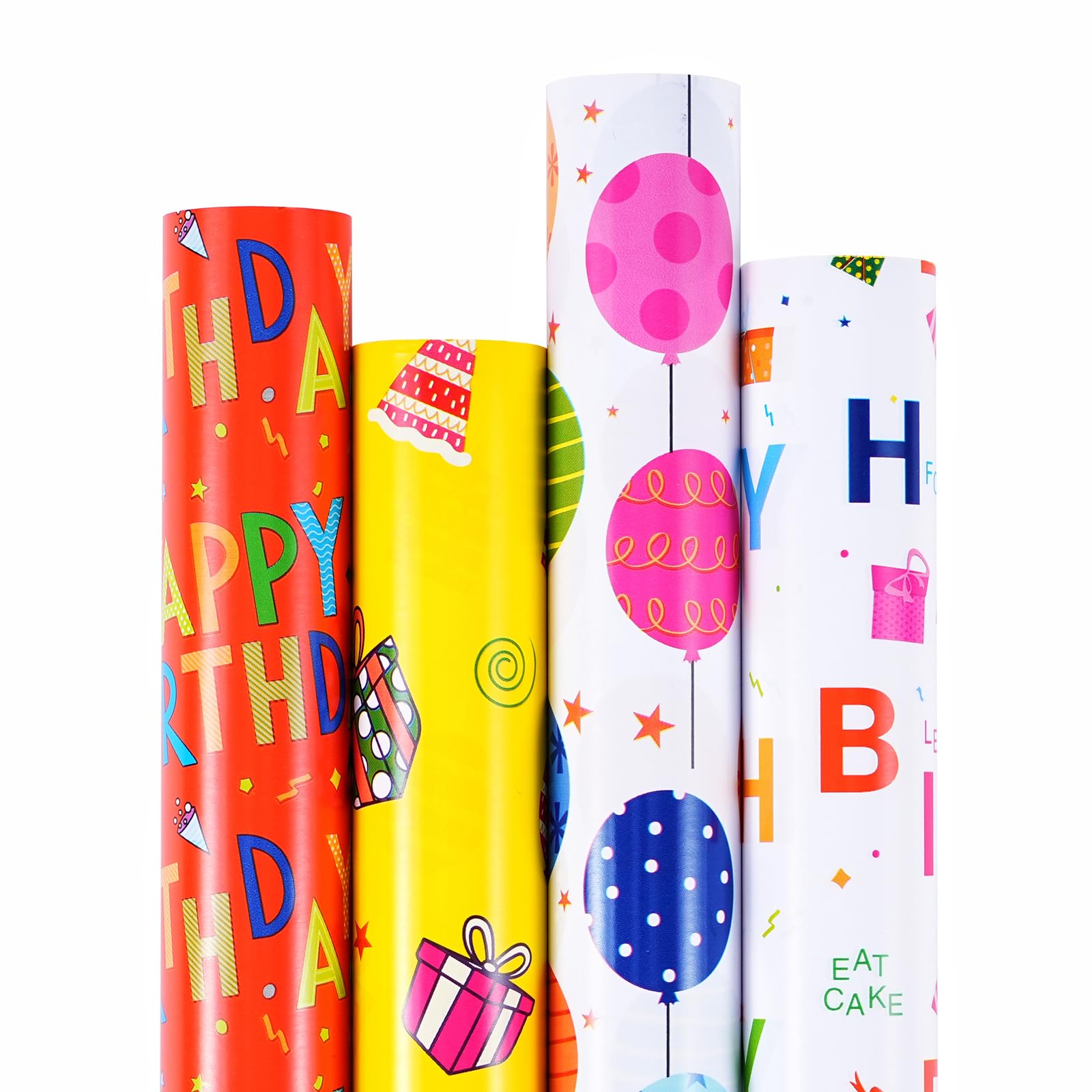 PlandRichW Birthday Wrapping Paper 4 Mini Rolls 17” x 120” for Kids ...