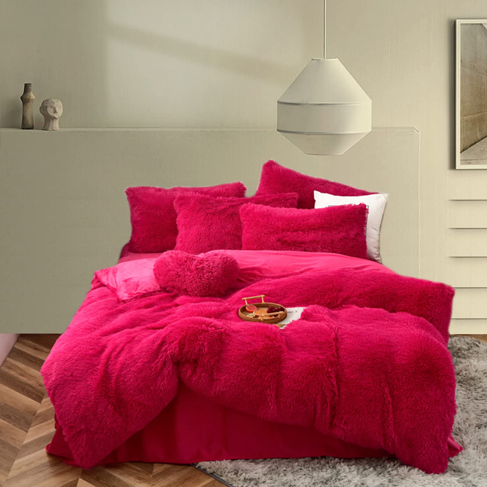 MorroMorn Luxury Shag Fluffy Comforter Cover Set, Shaggy Faux Fur Duvet ...
