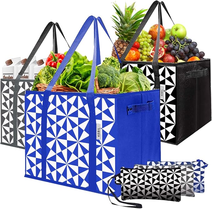 Amazon.com: 3 Pack Washable Reusable Grocery Bags-Shopping Box Bags ...