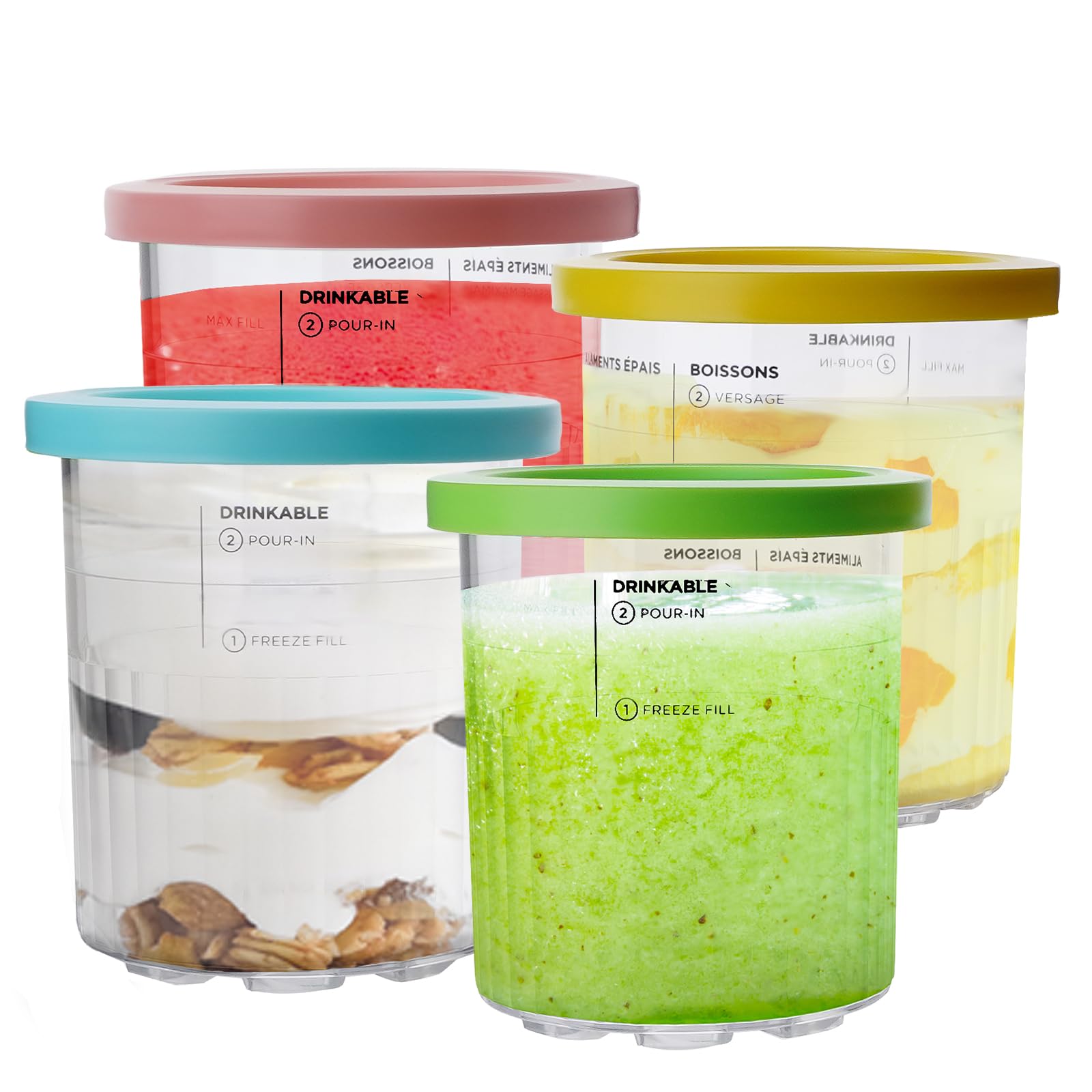 Ninja Creami Pints and Lids 4 Pack for Ninja Creami Deluxe NC501 NC500 ...