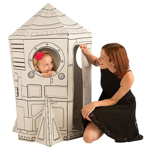 Cardboard Playhouse for Kids to Color - Create an Easy Rocket Ship with ...