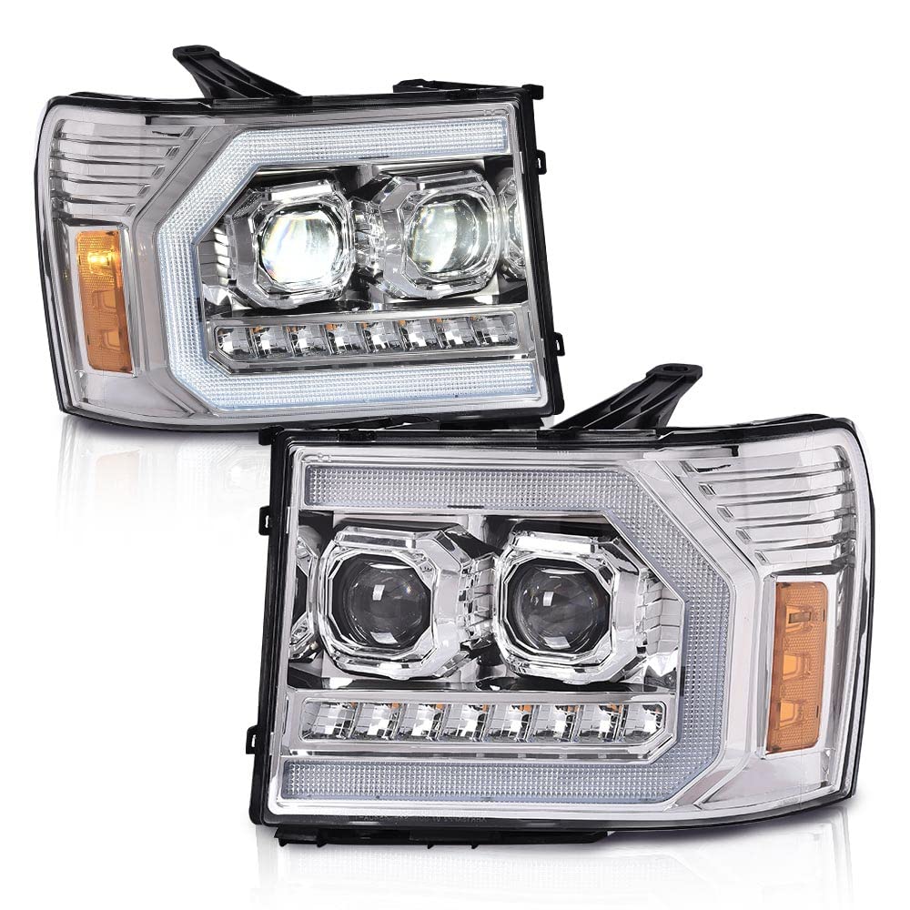 CHEDA LED DRL Tube Projector Headlights Compatible with GMC Sierra 1500 ...