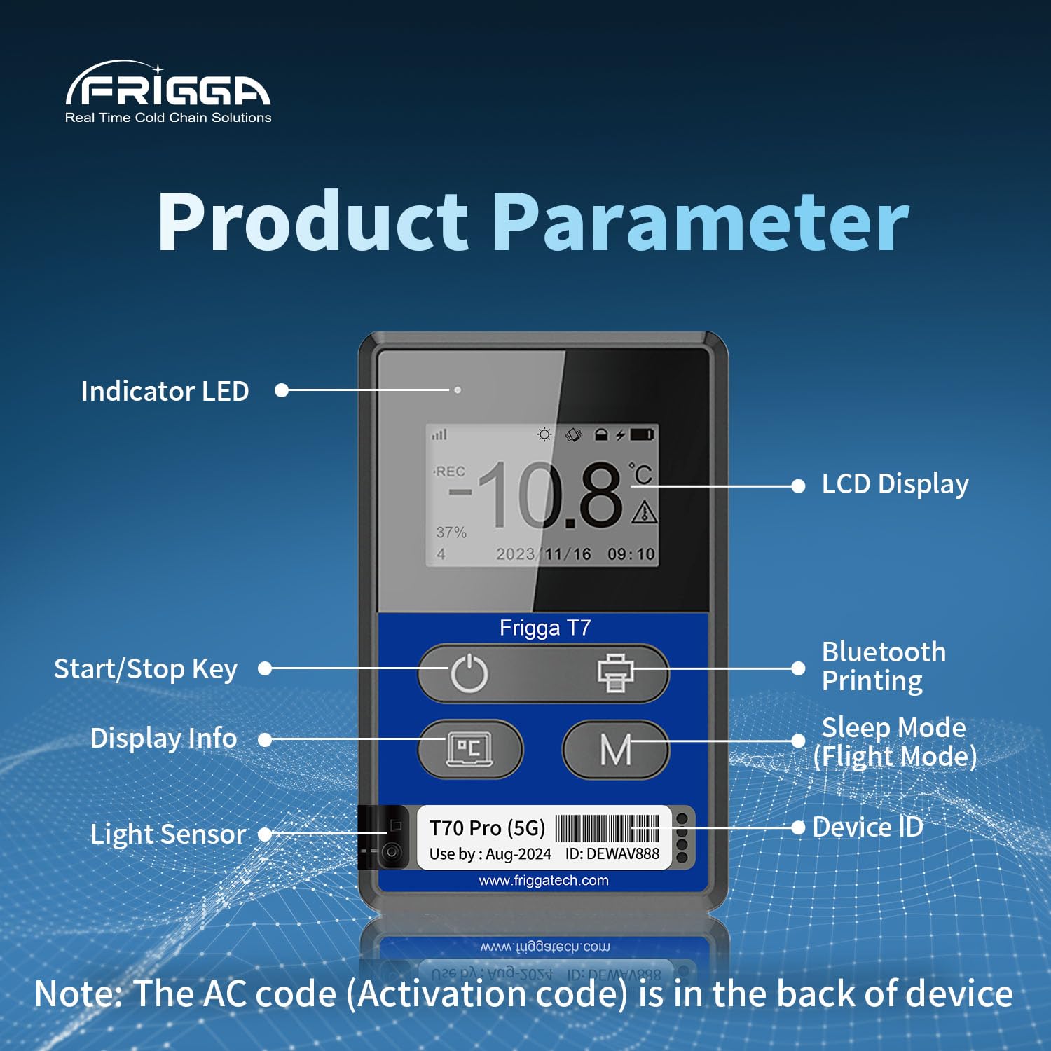 Frigga T70 Pro 4G/5G Temperature & Humidity Monitor Real-Time Reusable Temperature Data Logger ...