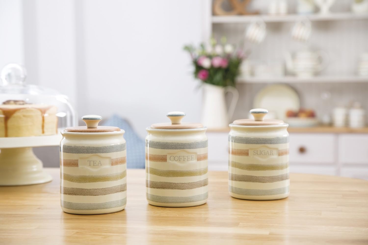 KitchenCraft Classic Collection Striped Ceramic Tea Caddy, 800 ml (28 ...