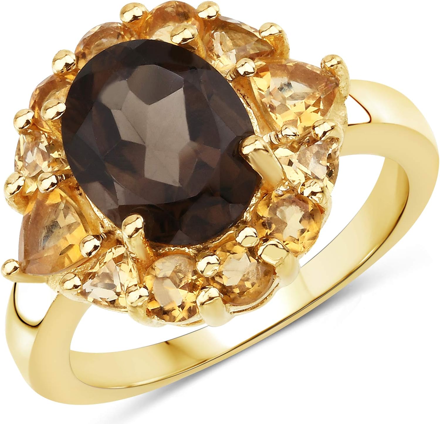 14K Yellow Gold Plated 4.50 Carat Genuine Smoky Quartz & Citrine Brass ...