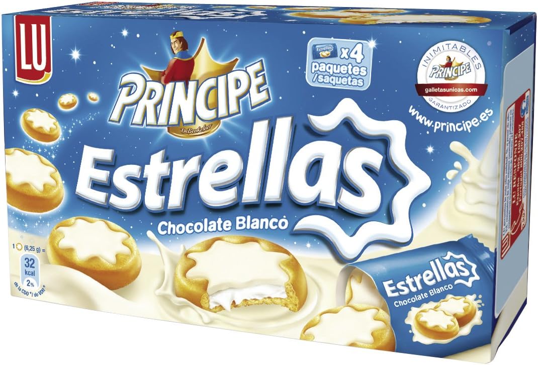 Principe Estrellas - Biscuits chocolate blanco relleno de crema, 150 g ...