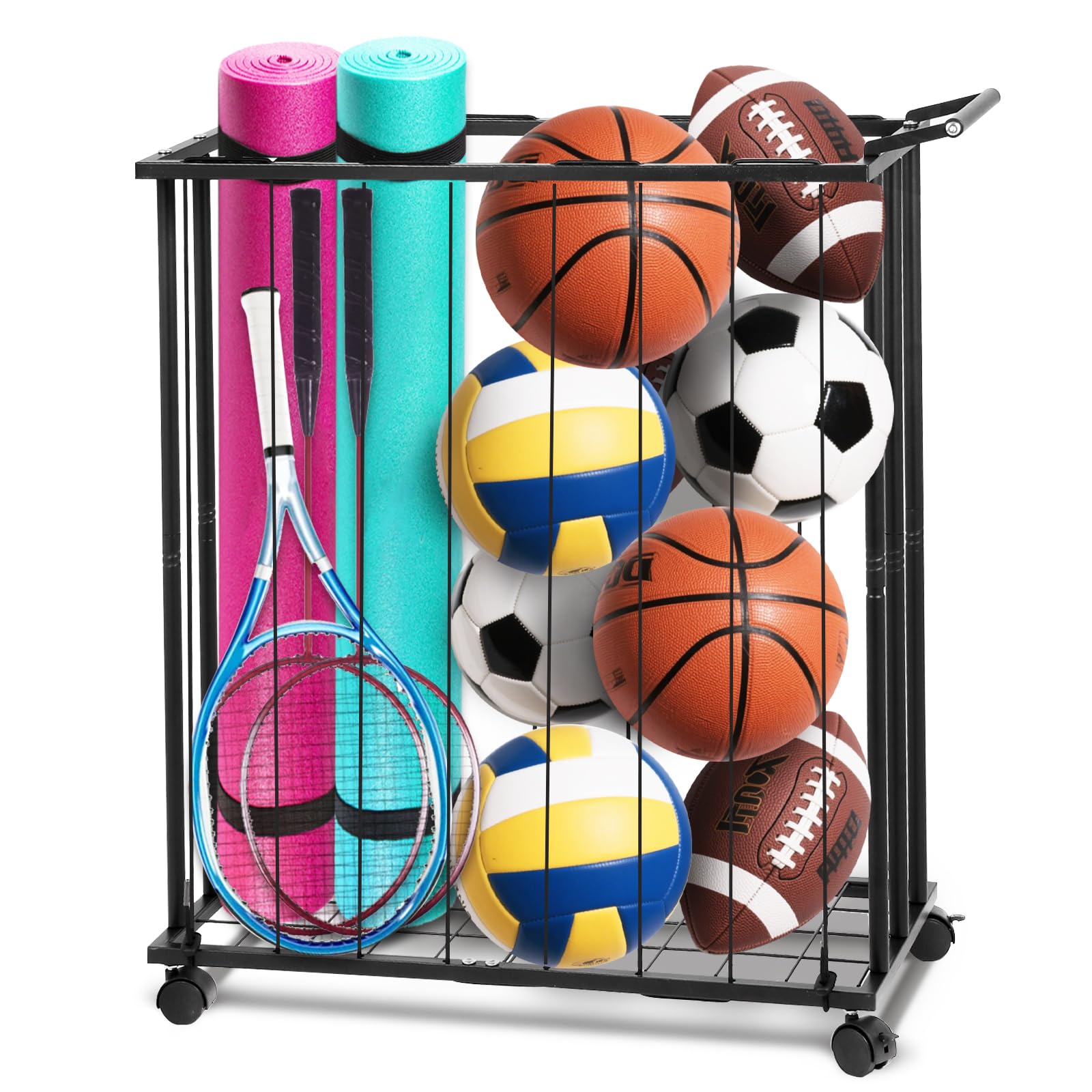 Garage Ball Storage Sports Ball Cart with Wheels - Sports Equipment ...